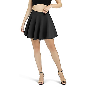 Urban CoCo Women's Basic Versatile Stretchy Flared Casual Mini Skater Skirt (X-Large, Black)