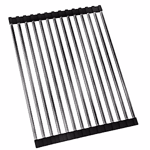 AAKitchen Over the Sink Roll-Up Dish Drying Rack SUS304 Cubic Stainless Still Dish Rack Foldable Multi-Use Kitchen Sink Dish Drainers, Drying/Draining/Trivet (17.8‘’Wx13‘’L)
