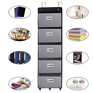 homyfort Over the Door File Organizer, Wall Hanging File Folders with 5 Large Pocket for Mails, Magazines, Back to School Supplies,Office Chart Storage, Paper Organization (Grey)