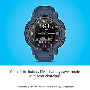 Garmin Instinct Crossover Solar, Rugged Hybrid Smartwatch with Solar Charging Capabilities, Analog Hands and Digital Display, Tidal Blue