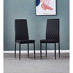 JT Modern Minimalist Dining Chair Fireproof Leather Sprayed Metal Pipe Diamond Grid Pattern Restaurant Home Conference Chair Set of 4 Or 6 (4, Black)