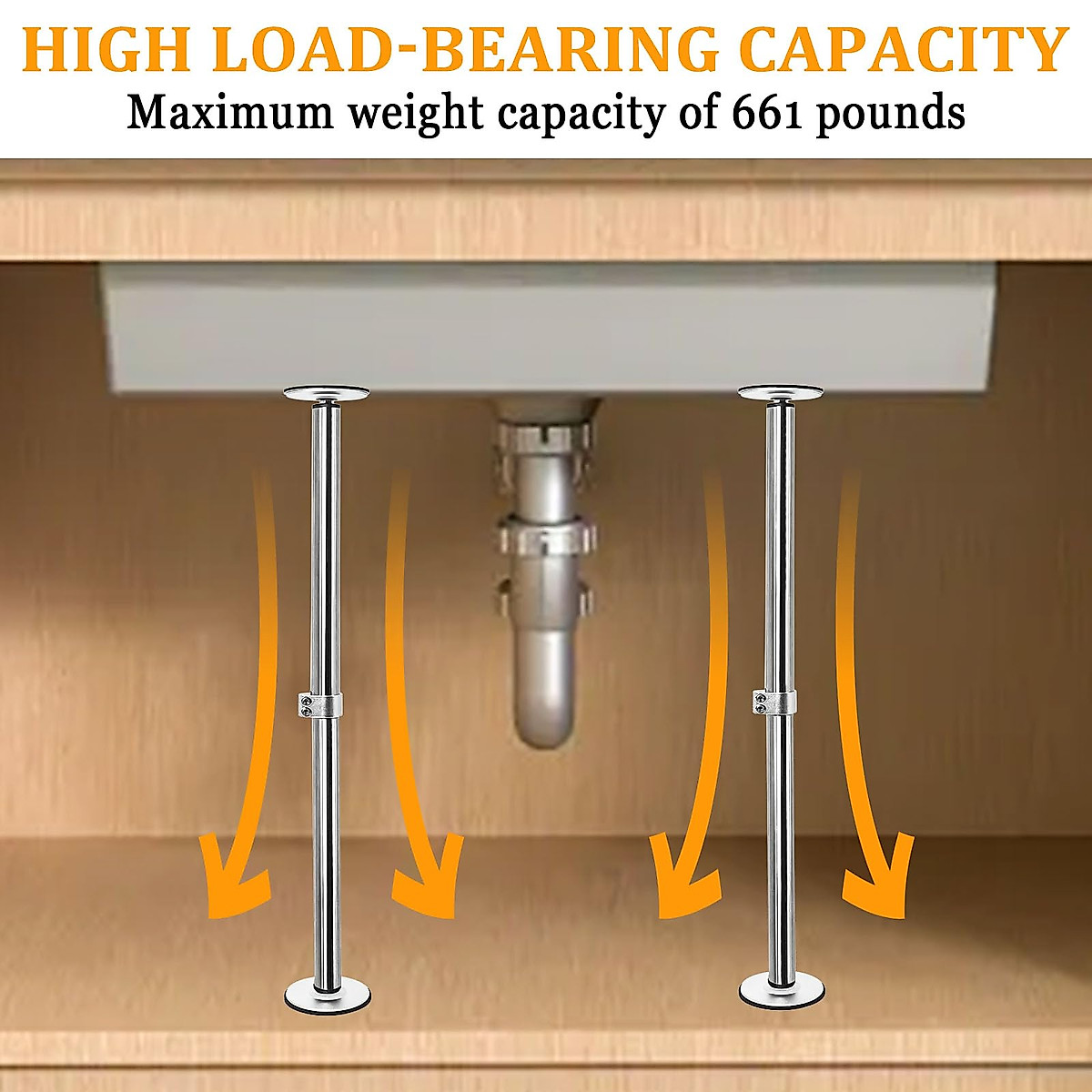 Undermount Sink Brackets, Stainless Steel Adjustable Sink Legs Installation and Repair Kit Support System with Waterproof Gloves for Kitchen, Bathroom(16.1-28.7inches)