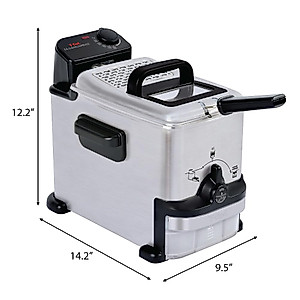 T-fal Compact EZ Clean Stainless Steel Deep Fryer with Basket 1.8 Liter Oil and 1.7 Pound Food Capacity 1200 Watts Easy Clean, Temp Control, Oil Filtration, Dishwasher Safe Parts, 1.8 Liters