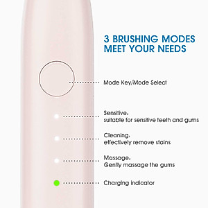 NC Sonic Electric Toothbrush, Goodoral Powerful Cleaning Rechargeable Waterproof Toothbrushes with 2 Brush Heads for Adults and Kids(Pink)
