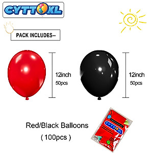 CYTTOKL Red and Black Balloons 12 inch 100 Pack Red Black Latex Helium Balloons for Birthday Wedding Baby Shower Party Decorations