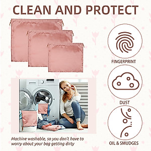 10 Pcs Dust Bags for Purses and Handbags Silk Dust Cover Bag for Handbags Purses Shoes Boots Silk Drawstring Storage Bags Purse Dust Bags for Storage, 3 Sizes (Pink)