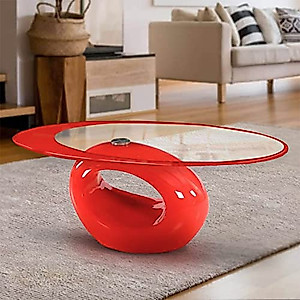 Fab Glass and Mirror Stylish Oval Shape Coffee Table, Red