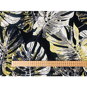 Black & Green Palm Banana Leaf Print Fabric Tropical Leaves Cotton Curtain Material Upholstery - 55 inches Wide (Sold by The Yard)