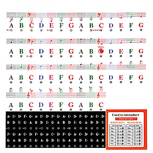 Piano Keyboard Removable Stickers for 88/76/61/54/49/37 Key for Beginners, Musical Note Stickers with Guide, Stick, Tweezers, Cleaning Cloth