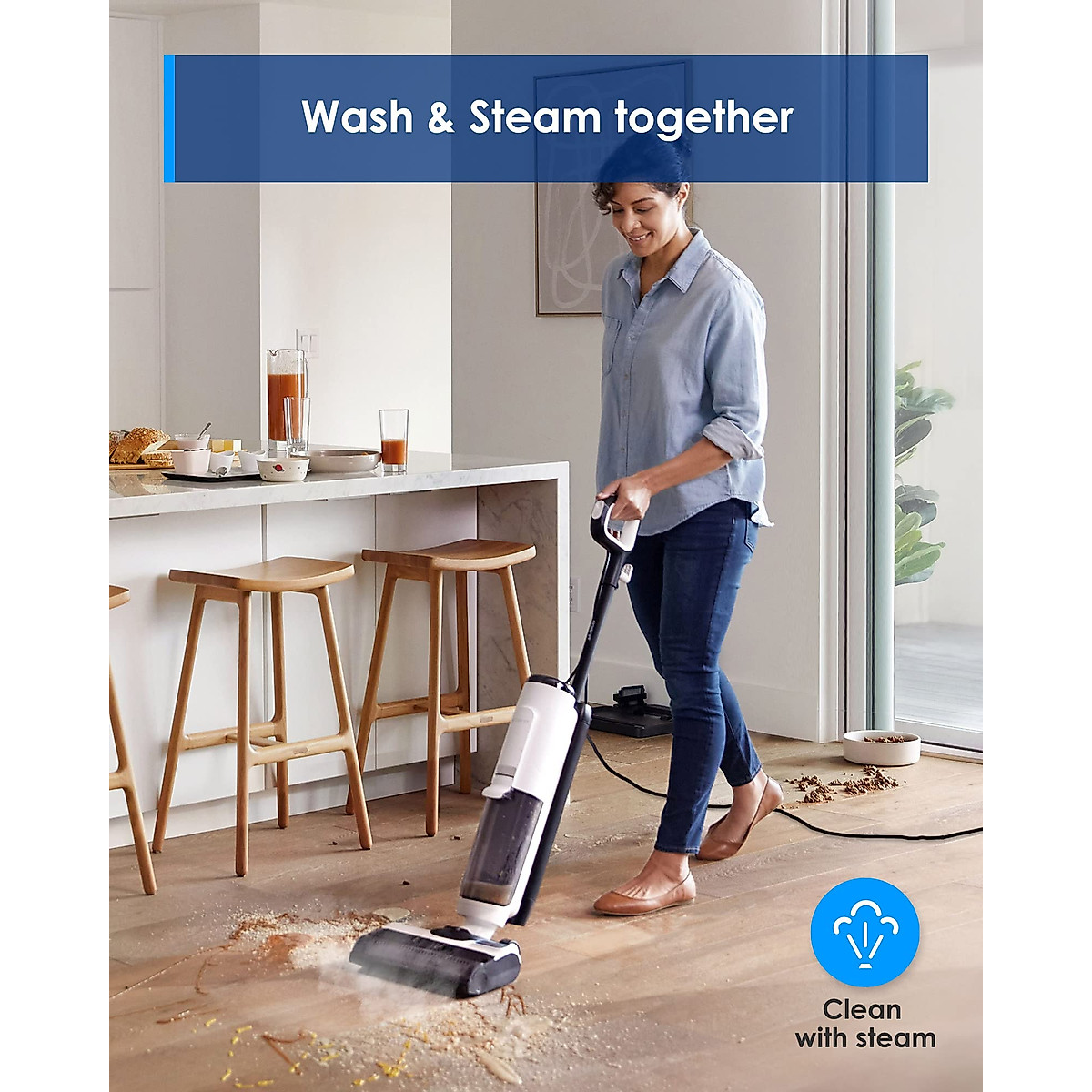Tineco FLOOR ONE S5 Steam Corded Wet Dry Vacuum All-in-one, Hardwood Floor Cleaner Great for Sticky Messes, Smart Steam Mop for Hard Floors with Digital Display and Long Run Time