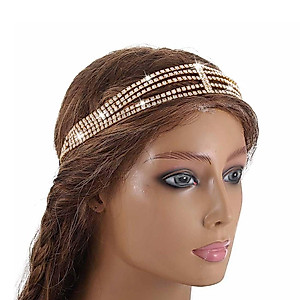 Aularso Gold Head Chain Rhinestone Head Jewelry Elastic Layered Headpiece Wedding Crystal Headbands Chain for Women (Gold)
