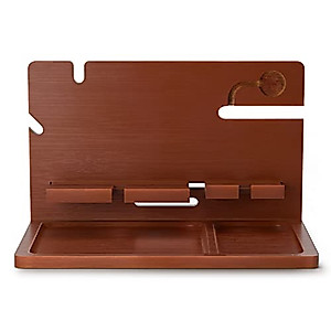 Nightstand Organizer for Men, CALM COZY Bamboo Cell Phone Docking Station, Gifts for Him, Birthday Gifts for Dad, Wallet and Key Organizer, Watch, Tablets, Rings, Glasses Put Together