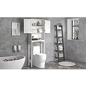 MENGK Over-The-Toilet Bathroom Cabinet with Shelf and Two Doors Space-Saving Storage, Easy to Assemble, White