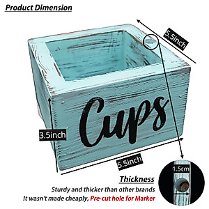 Rustic Sisters Kitchen Countertop Paper Plate Utensil Holder Caddy - Organizer for Plates, Cups, Cutlery and Napkins - Perfect for Parties, BBQs and Outdoor Gatherings - Rustic Blue Fir Wood