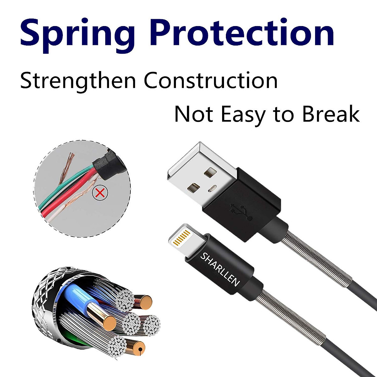 iPhone Charger Cable Sharllen Spring iPhone Lightning Cable 5Pack 6FT USB Fast Charging & Data Sync Cord Long iPhone Charging Cable Compatible iPhone Xs/Max/XR/X/8/8P/7/7P/6/6S/SE/iPad/iPod Black