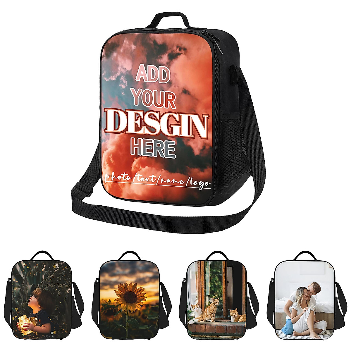 AHOBAGGA Personalized Lunch Bag Custom Your Name Picture Photo Insulated Lunch Tote Box Reusable Picnic Lunch Boxes for Work Travel Picnic Hike Beach