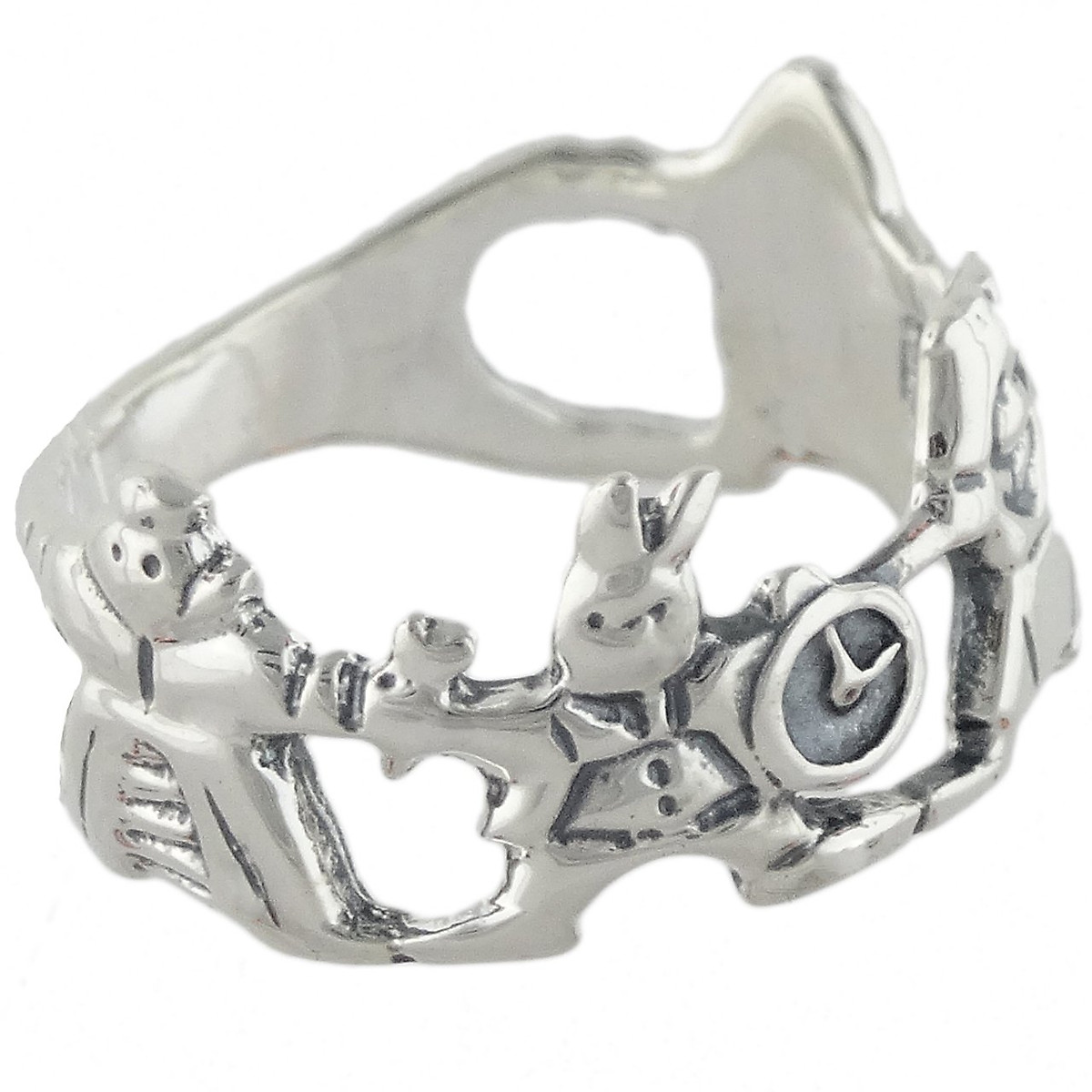 FashionJunkie4Life Sterling Silver Alice in Wonderland Ring with White Rabbit, Alice, Queen, Playing Card (7)