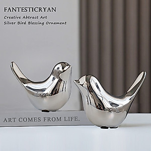 FANTESTICRYAN Small Birds Statues Gold Home Decor Modern Style Figurine Decorative Ornaments for Living Room, Bedroom, Office Desktop, Cabinets (M&L, Silver)
