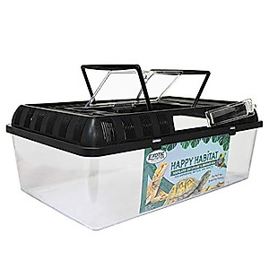 Exotic Nutrition Happy Habitat (Large) - Ventilated Enclosure & Breeder Box - for Live Feeder Insects, Reptiles, Amphibians & Other Small Pets - Durable Plastic Portable Terrarium