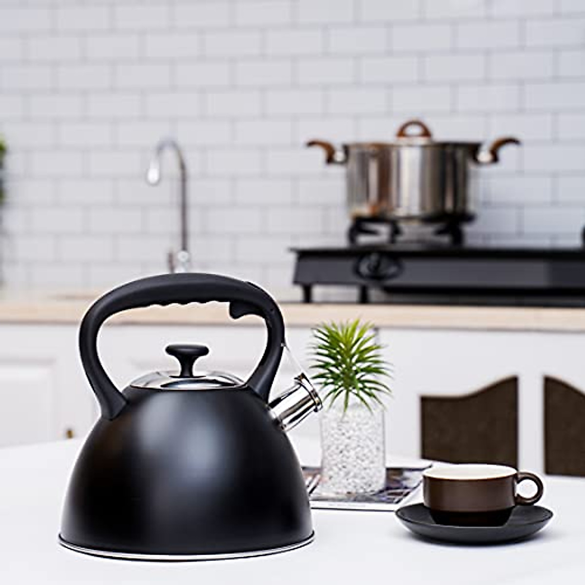 ARC, 346, 3.2 Quart / 3L Tea Kettle Food Grade with Heat Resistance Handle, Stainless Steel Teapot for Stovetop, Anti-Rust and Loud Whistling (3L - Black durable color 3)