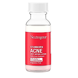Neutrogena Stubborn Acne Spot Drying Lotion, Fragrance-Free Sulfur Acne Treatment Clears Acne By Drying Up & Shrinking Pimples, Paraben- & Oil-Free, 10% Sulfur & 4% Niacinamide, 1.0 fl. oz
