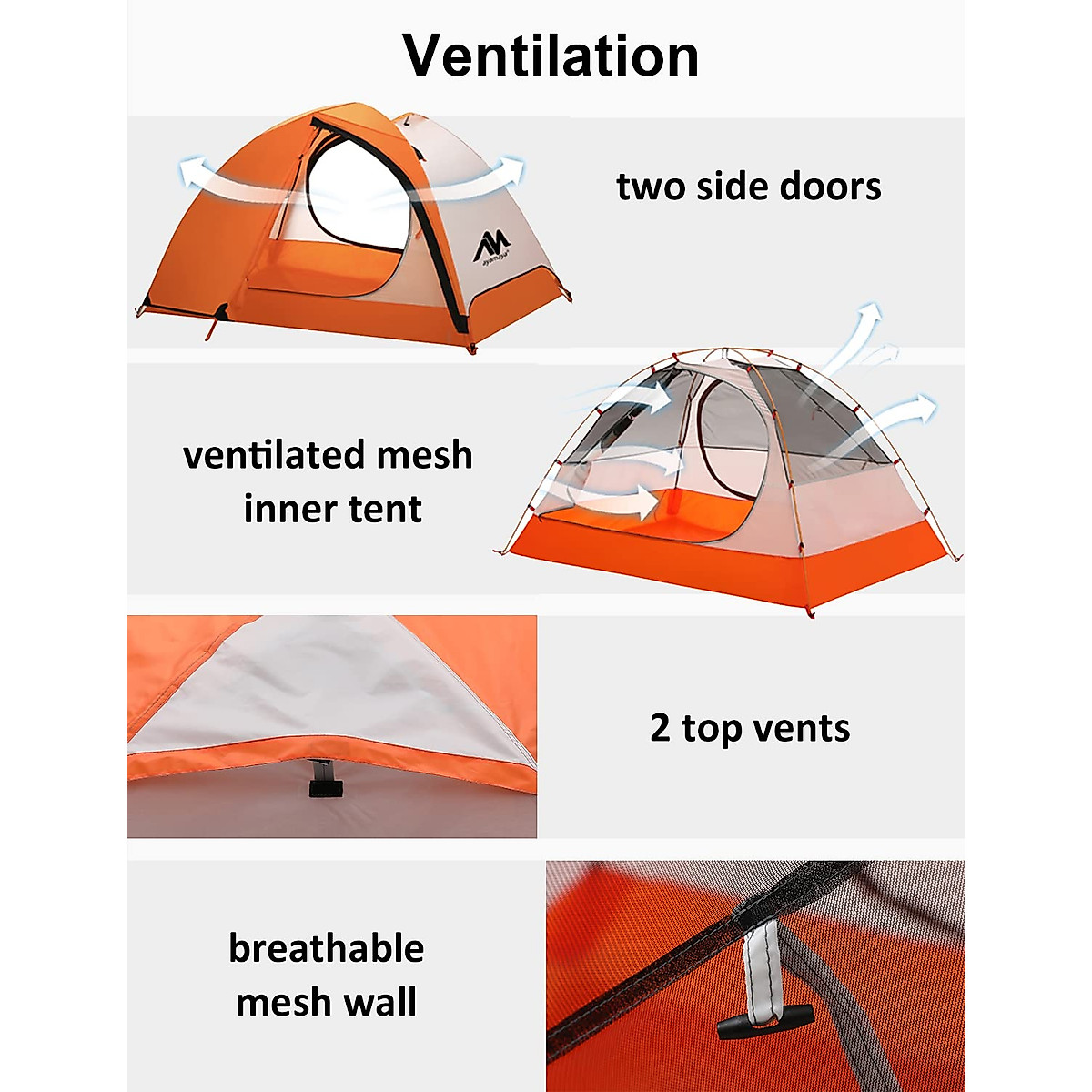 Backpacking Tent - AYAMAYA Waterproof 2 Person Ultralight Camping Tents with Removable Rainfly,Lightweight Aluminum Frame Freestanding Hiking Tent for 1 2 Person Easy Setup for Camping Hunting Travel