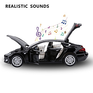 SASBSC Toy Cars Model S Die Cast Metal Model Cars with Door Open Light and Sound Pull Back Car Toys for Boys and Girls 3-12 Years Old