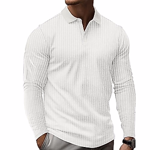 Lexiart Mens V Neck Polo Shirts Casual Long Sleeve Slim Fit Golf T-Shirts Cotton Top Tees White