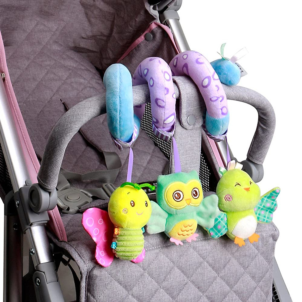 D-KINGCHY Baby Spiral Car Seat Toy wtih Hanging Plush Rattles, Baby Toys for Stroller Crib Mobile, Infant Toddlers Toys with Sound for 0-3 Years Old (Sky)
