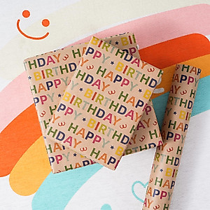 Ulmasinn Kraft Birthday Wrapping Paper - Mini Roll - 17 Inches X 33 Feet - for Boys Girls Kids - Colorful Happy Birthday Pattern Great for Birthday, Party, Baby Shower