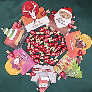 50pcs Christmas Clips Mini Clothes Pins Wooden Clothespins Photo Clips Small Wood Clips Set DIY Hanging Pegs for Christmas Cards Paper Crafts Holiday Party Supplies,Red Gloves