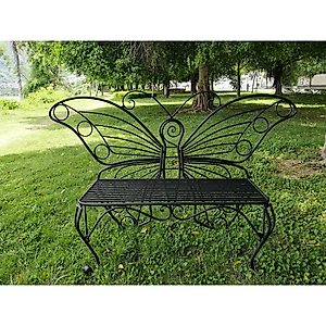Unknown1 Antique Black Metal Butterfly Bench