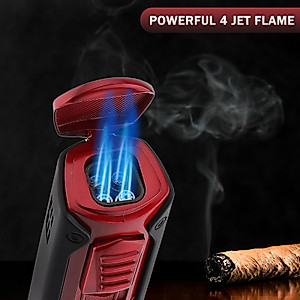 XIFEI Cigar Lighter Jet Flame Refillable Butane Lighter with Cigar Punch (Grey)
