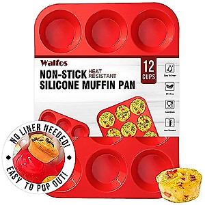Walfos Silicone Muffin Pan - 12 Cups Regular Silicone Cupcake Pan, Non-stick Silicone Great for Making Muffin Cakes, Tart, Bread - BPA Free and Dishwasher Safe