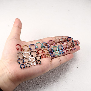 TEN MIRO 36PCS 16G Horseshoe Nose Septum Rings Stainless Steel Circular Barbells Cartilage Tragus Helix Hoop Eyebrow Lip Horseshoe Piercings Body Jewelry for Women Men 6mm-12mm(6-10mm)
