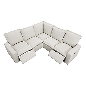 89.76" L Shape Sectional Recliner Sofa for Living Room, Modern Upholstered Cloud Couch with Flipped Middle Backrest and USB Port Modern Sectional Sofa for Living Room, Bedroom, Theater Room, Beige