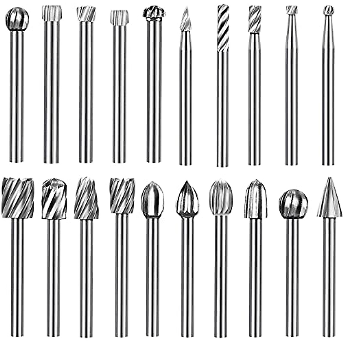 20Pcs Rotary Burr Set with 1/8 Inch(3mm) Shank, HSS Routing Router for DIY Woodworking, Engraving, Carving, Drilling