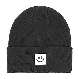 upeilxd Baby Winter Hat Soft Warm Knitted Beanie Hat with Cute Smile Face Beanie Cap for Boys Girls Black/Beige
