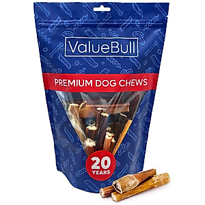 ValueBull Bully Sticks for Small Dogs, Thin 4-6 Inch, Varied Shapes, 50 Count - All Natural Dog Treats, 100% Beef Pizzles, Single Ingredient Rawhide Alternative