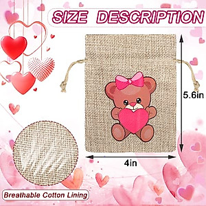 JUNEBRUSHS 42 Pack Valentines Burlap Bags, Small Valentine Gift Bags with Drawstring Valentine's Day Goodie Bags for Kids Baby Shower Wedding Party Favor Bags Heart Treat Candy Bags Fillers