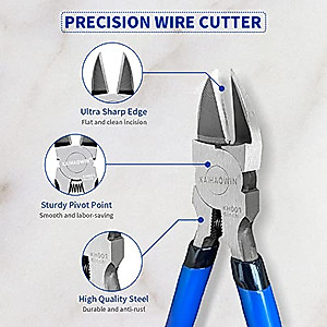 Wire Cutters 2 Pack, 6.5 inch,KAIHAOWIN Flush Cutters Diagonal Cutters Side Cutters Precision Ultra Sharp Spring Loaded Wire Snips Clippers Dikes Cutting Pliers Small for Crafting Jewelry Making,Blue
