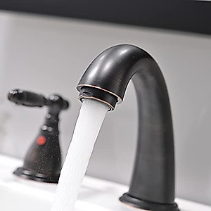 Phiestina 8 Inch 3 Hole Oil Rubbed Bronze Widespread Bathroom Faucet,Lavatory 2 Handles Vanity Sink Faucet with Copper Pop Up Drain, WF008-4-ORB