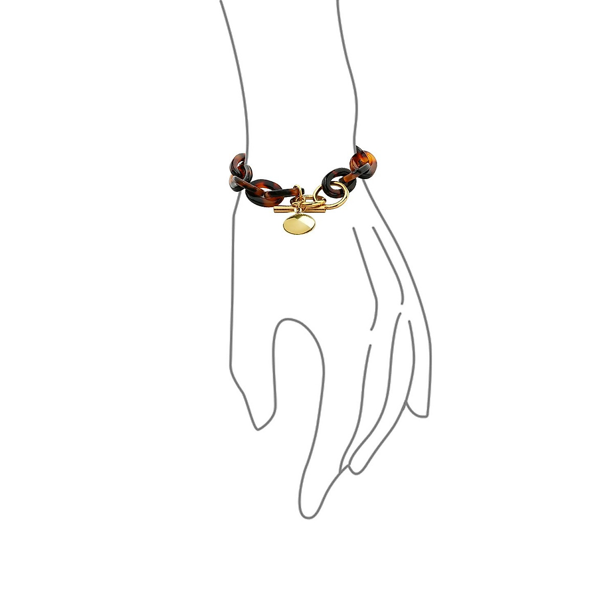 Bling Jewelry Fashion Statement Brown Golden Acrylic Marbled Leopard Tortoise Shell Oval Chain Link Bracelet for Women Teen Yellow Gold Plated Stainless Steel Adjustable Toggle Closure