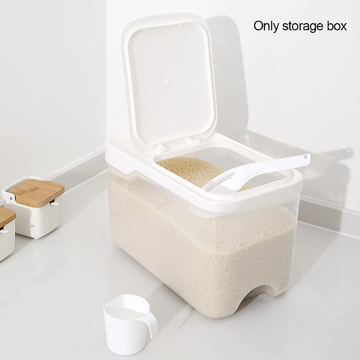 EMVANV Rice Container Storage 5KG Dog Food Storage Container, Large Capacity Food Dispenser Holder Cereal Grain Organizer Box for Dry Food Flour Cereal Rice Storage Bucket with Measuring Cup