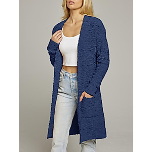 MEROKEETY Women's 2024 Winter Long Sleeve Soft Chunky Knit Sweater Open Front Cardigan Outwear Coat Navy