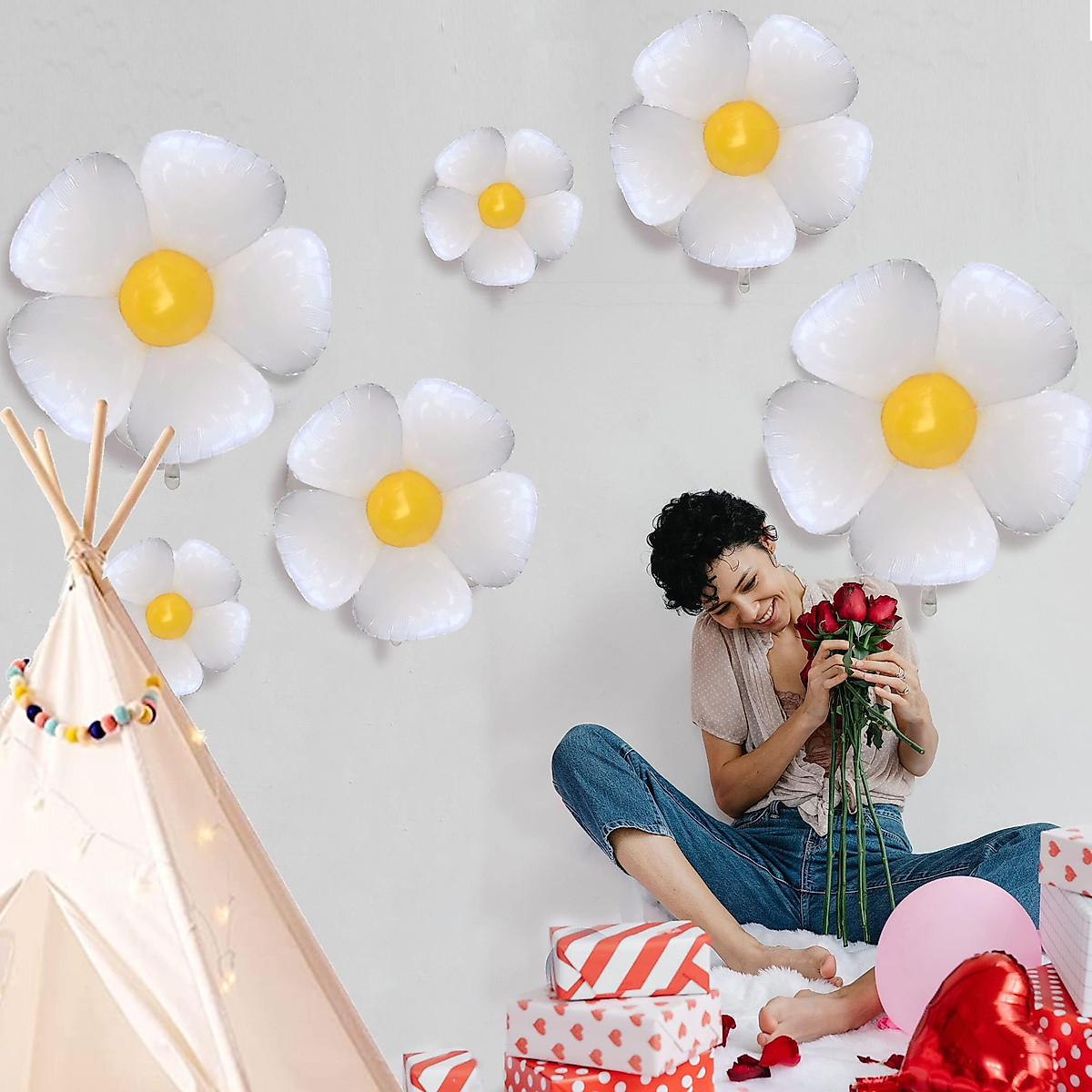 45" Daisy Balloons Party Decorations Party Decor Large White Helium Huge Daisy Flower Birthday Floral Decoration Foil Mylar Balloons 4Pcs