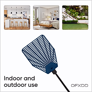 OFXDD Rubber Fly Swatter, Long Fly Swatter Pack, Fly Swatter Heavy Duty, Black and Blue Colors (3 Pack)