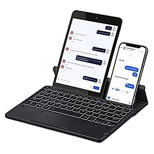 Doohoeek Multi-Device Bluetooth Backlit Keyboard with Trackpad, Keyboard with Mouse Pad & Kickstand for Tablets, Laptops, Phones and Computers