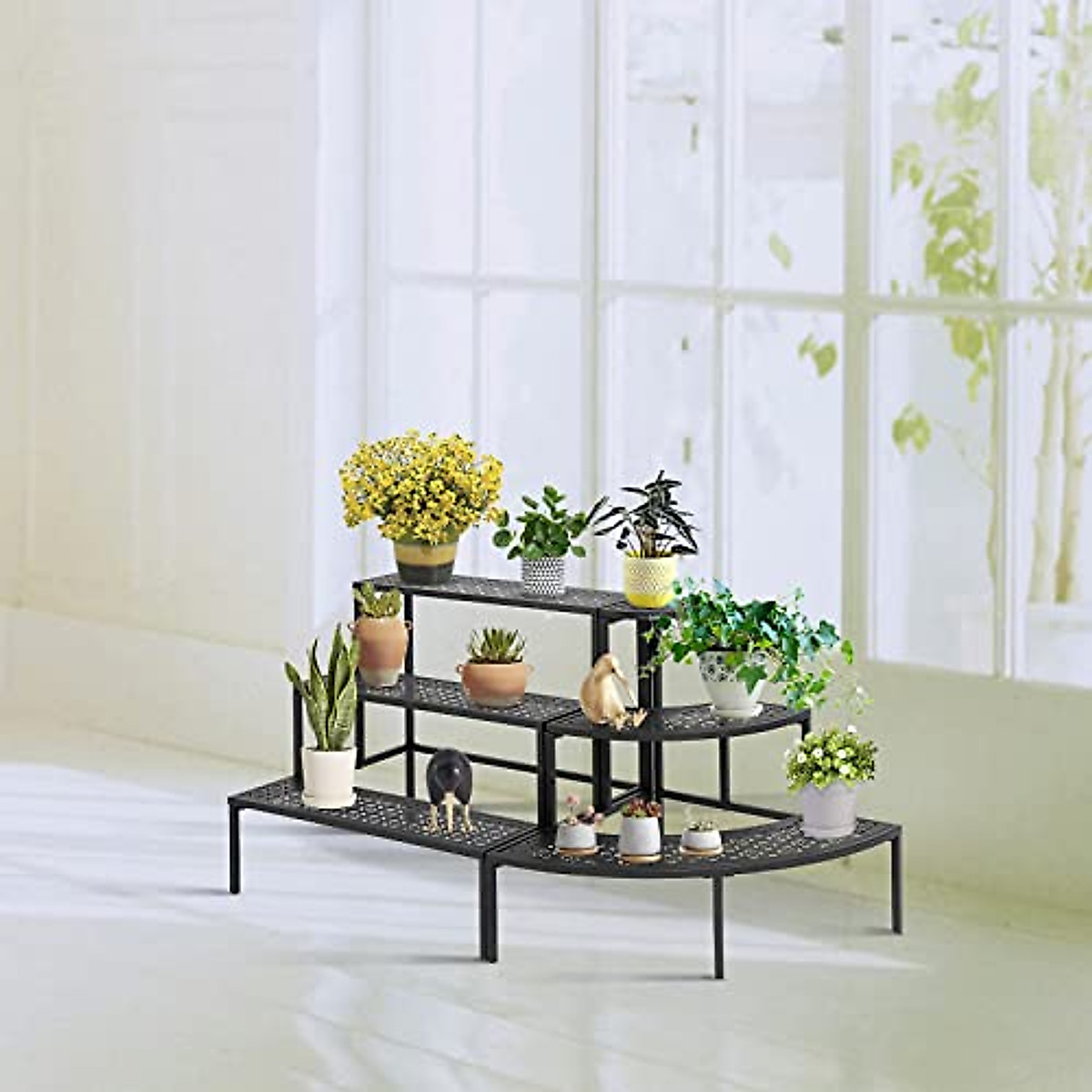 3-Tier Metal Plant Stand Indoor - Tiered Outdoor Plant Holder for Flower Pot Display, Garden Ladder Shelf Flower Step Mofesun (Quarter Round)