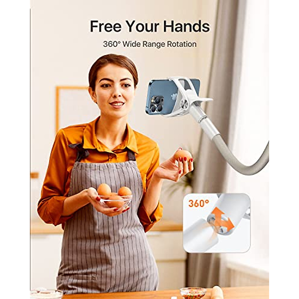 andobil Gooseneck Phone Holder for Bed & Desk [40in Flexible & Sturdy Arm] 360 Adjustable Clamp Clip, Overhead Mount Stand Bedside Phone Holder for iPhone 14 13 Pro Max 12 11 Samsung S23 S22 S21 etc